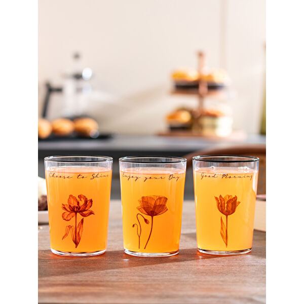 Çiçek Baskılı Cam Su Bardağı 3'lü 250 Ml