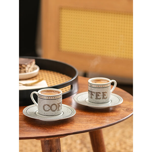 Baskılı Porselen Kahve Fincanı 2'li