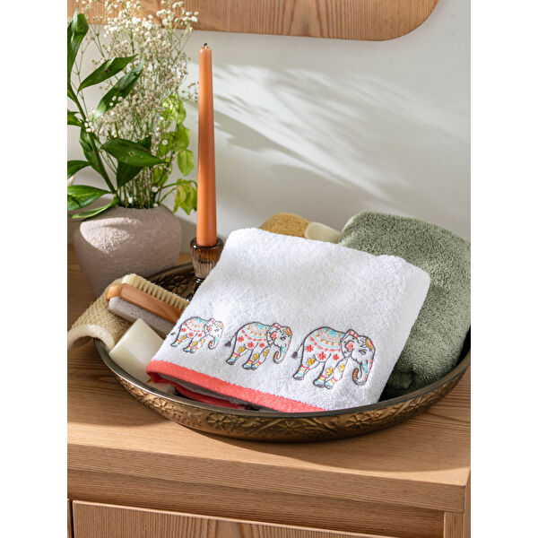 Fil Nakışlı Pamuklu Yüz Havlusu 50x80 Cm