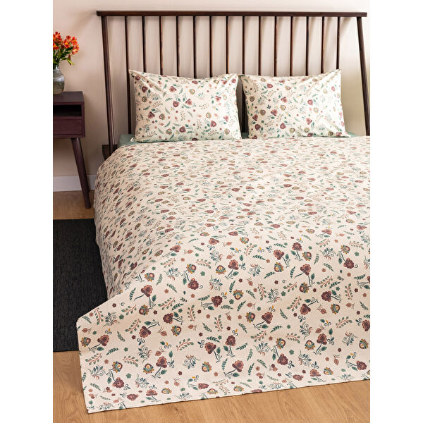 Çiçek Desenli Çift Kişilik Pike Takımı