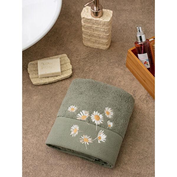 Papatya Nakışlı Pamuklu Yüz Havlusu 50x80 Cm