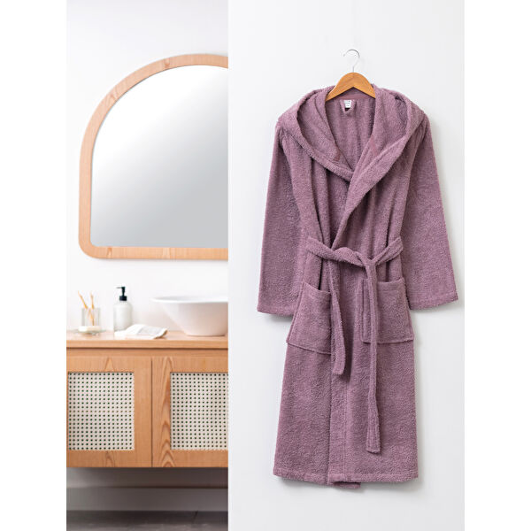 Düz Uzun Kapüşonlu Kadın  Bornoz