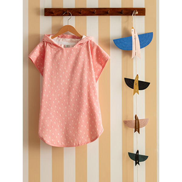 Puantiyeli Pamuklu Kapüşonlu Panço Çocuk Bornoz