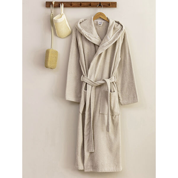 Düz Uzun Kapüşonlu Erkek Bornoz