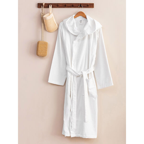 Düz Uzun Kapüşonlu Erkek Bornoz