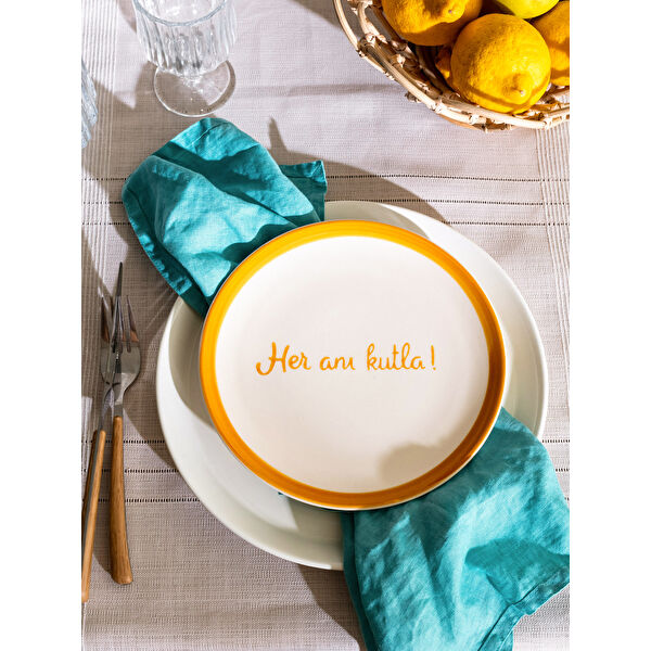 Yazı Baskılı Seramik Pasta Tabağı 21 Cm Yazı Baskılı Seramik Pasta Tabağı 21 Cm