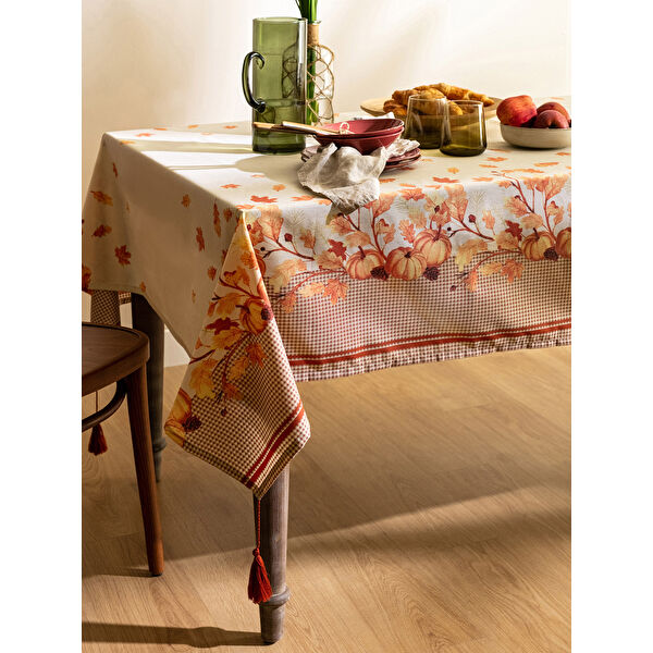 Baskılı Püskül Detaylı Masa Örtüsü 150x220 Cm