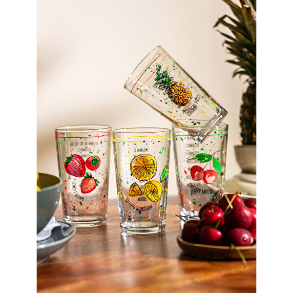 Meyve Baskılı Cam Bardak 4'lü 285 Ml Meyve Baskılı Cam Bardak 4'lü 285 Ml