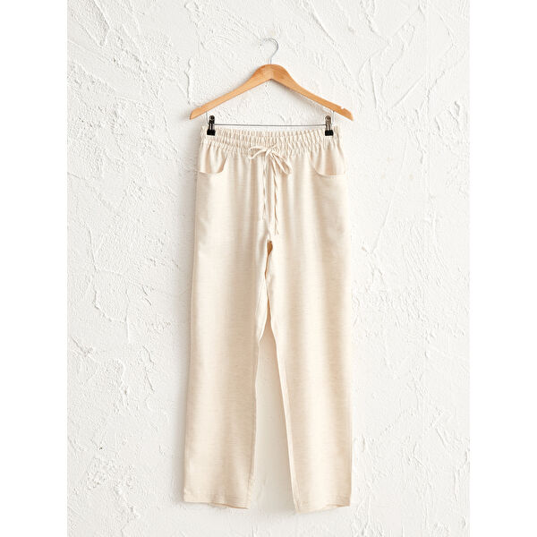 Bilek Boy Düz Kesim Pamuk Keten Karışımlı Pantolon