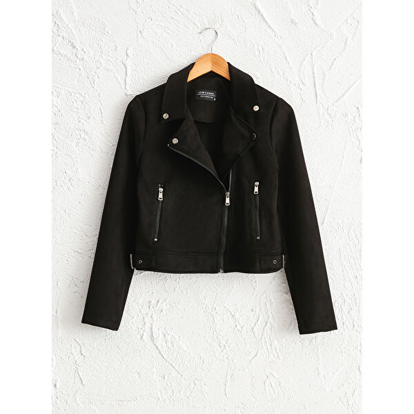 LCW CASUAL Ceket Yaka Düz Uzun Kollu Kadın Süet Görünümlü Biker Mont