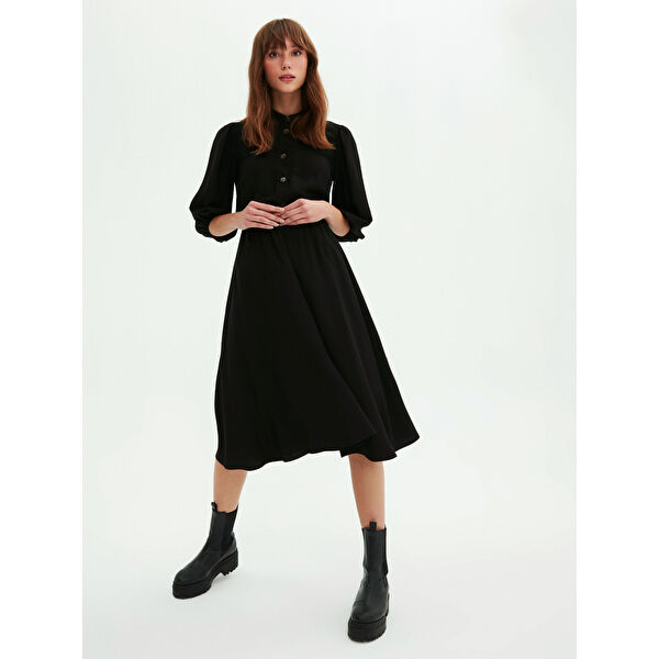 LCW LIMITED Önden Düğme Kapamalı Kadın Kloş Gömlek Elbise