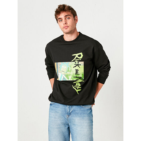 Bisiklet Yaka Ricky ve Morty Baskılı Kalın Sweatshirt Bisiklet Yaka Ricky ve Morty Baskılı Kalın Sweatshirt