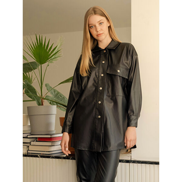 Deri Görünümlü Oversize Tunik Deri Görünümlü Oversize Tunik