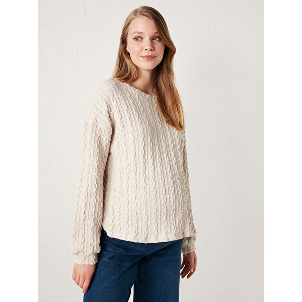 Hamile Bisiklet Yaka Örgü Desenli Pamuklu Sweatshirt Hamile Bisiklet Yaka Örgü Desenli Pamuklu Sweatshirt