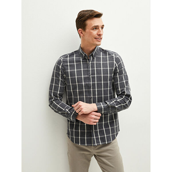 LCW GREEN Slim Fit Uzun Kollu Ekose Gabardin Gömlek LCW GREEN Slim Fit Uzun Kollu Ekose Gabardin Gömlek