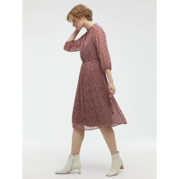 LCW CLASSIC Dik Yaka Uzun Kollu Şifon Kadın Elbise