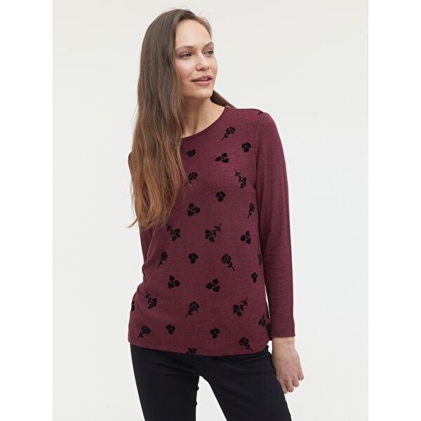 Bisiklet Yaka Çiçek Baskılı Bluz