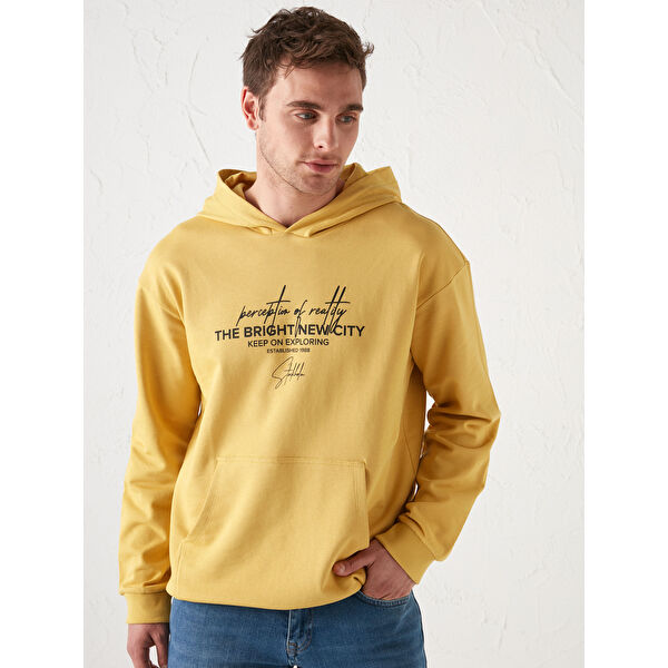 Kapüşonlu Uzun Kollu Baskılı Kalın Erkek Sweatshirt Kapüşonlu Uzun Kollu Baskılı Kalın Erkek Sweatshirt