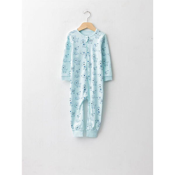 Bisiklet Yaka Uzun Kollu Baskılı Pamuklu Erkek Bebek Fermuarlı Tulum