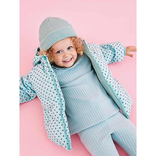 Bisiklet Yaka Uzun Kol Kendinden Desenli Kız Bebek Tişört