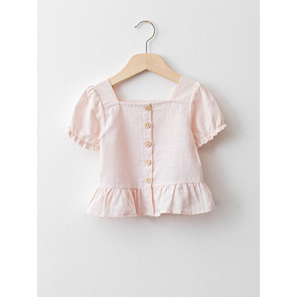 Kare Yaka Kısa Kollu Düğme Detaylı Kız Bebek Bluz Kare Yaka Kısa Kollu Düğme Detaylı Kız Bebek Bluz