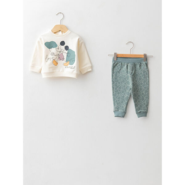 Bisiklet Yaka Uzun Kollu Mickey Mouse  Baskılı Pamuklu Erkek Bebek Sweatshirt ve Jogger Eşofman Alt 2'li Takım Bisiklet Yaka Uzun Kollu Mickey Mouse  Baskılı Pamuklu Erkek Bebek Sweatshirt ve Jogger Eşofman Alt 2'li Takım