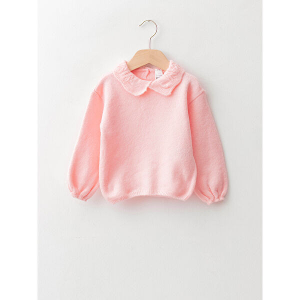 Bebe Yaka Uzun Kollu Basic Kız Bebek Triko Kazak