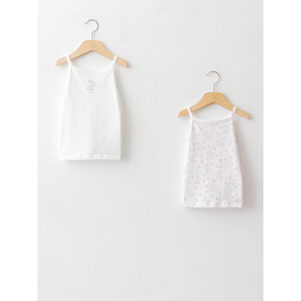 Kare Yaka Askılı Baskılı Pamuklu Kız Bebek Atlet 2'li