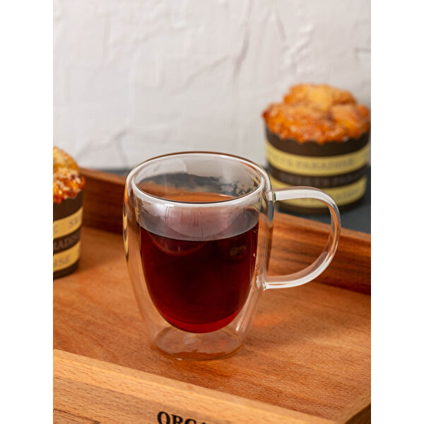 Çift Cidarlı Cam Kupa Bardak 350 Ml