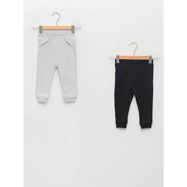 Beli Ribanalı Basic Kız Bebek Jogger Pantolon 2'li Beli Ribanalı Basic Kız Bebek Jogger Pantolon 2'li