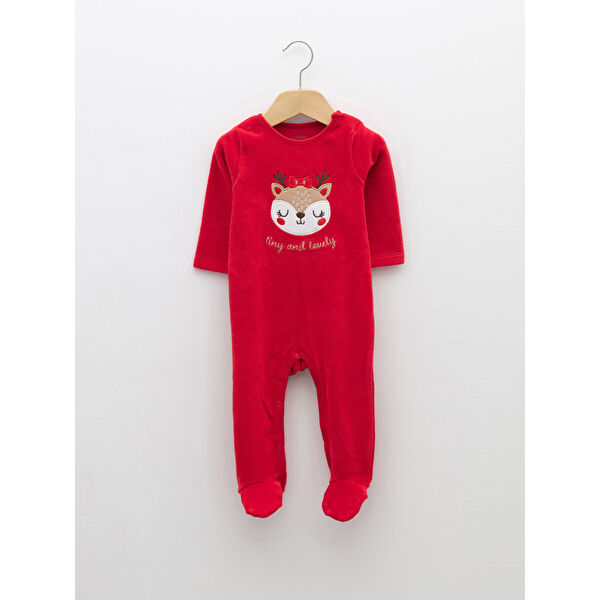 Bisiklet Yaka Uzun Kollu Nakış Detaylı Kadife Kız Bebek Tulum