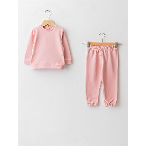 Bisiklet Yaka Uzun Kollu Basic Pamuklu Kız Bebek Sweatshirt ve Pantolon 2'li Takım Bisiklet Yaka Uzun Kollu Basic Pamuklu Kız Bebek Sweatshirt ve Pantolon 2'li Takım