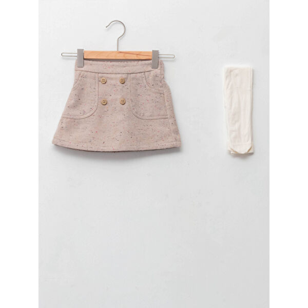 Beli Lastikli Kız Bebek Etek ve Külotlu Çorap 2'li Takım