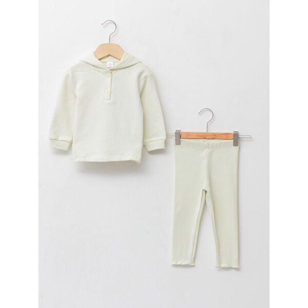 Kapüşonlu Uzun Kollu Basic Kız Bebek Sweatshirt ve Tayt 2'li Takım