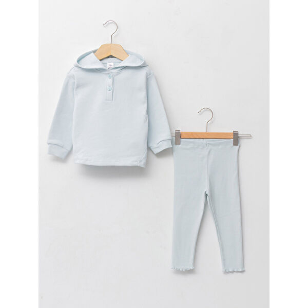 Kapüşonlu Uzun Kollu Basic Kız Bebek Sweatshirt ve Tayt 2'li Takım