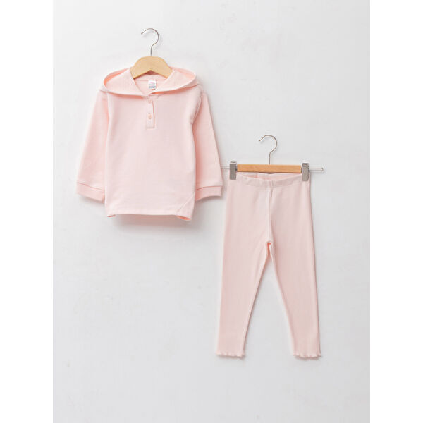 Kapüşonlu Uzun Kollu Basic Kız Bebek Sweatshirt ve Tayt 2'li Takım