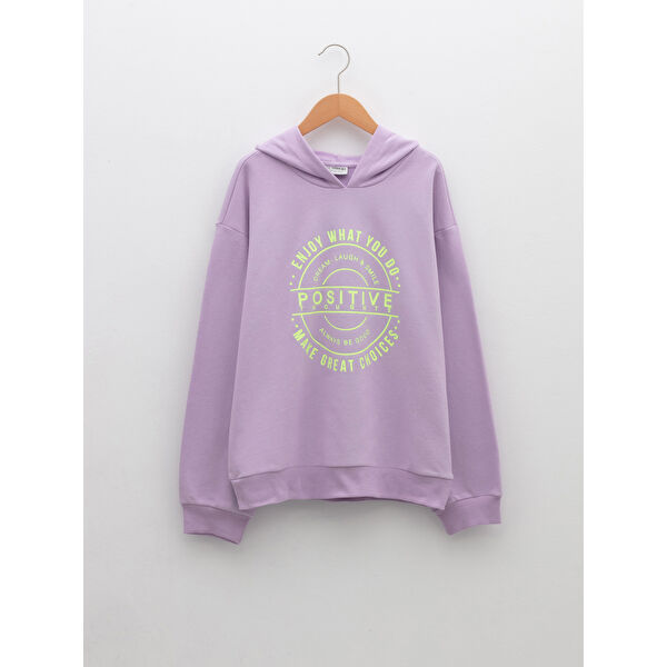 Kapüşonlu Baskılı Uzun Kollu Kız Çocuk Sweatshirt