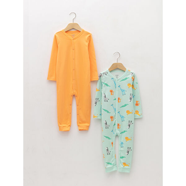 V Yaka Uzun Kollu Pamuklu Erkek Bebek Tulum 2'li