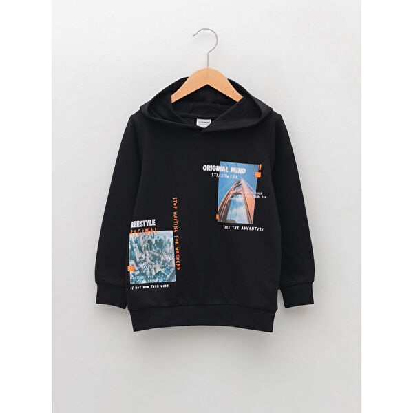 Kapüşonlu Baskılı Uzun Kollu Erkek Çocuk Sweatshirt Kapüşonlu Baskılı Uzun Kollu Erkek Çocuk Sweatshirt