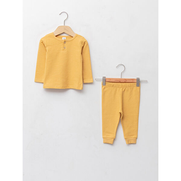 Bisiklet Yaka Uzun Kollu Basic Pamuklu Erkek Bebek Pijama Takımı