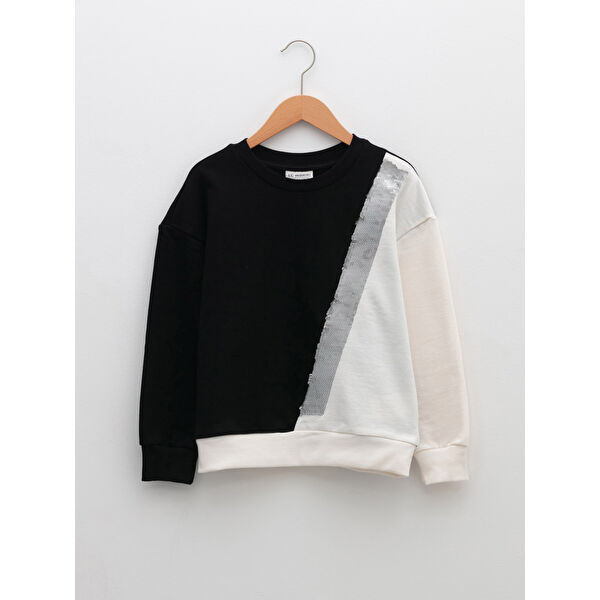 Bisiklet Yaka Çift Yönlü Payetli Uzun Kollu Kız Çocuk Sweatshirt