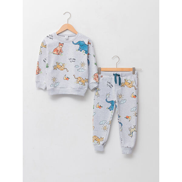 Kapüşonlu Uzun Kollu Erkek Bebek Sweatshirt ve Jogger Pantolon 2'li Takım Kapüşonlu Uzun Kollu Erkek Bebek Sweatshirt ve Jogger Pantolon 2'li Takım