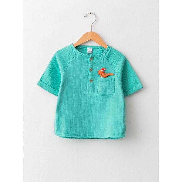 Bisiklet Yaka Kısa Kollu Pamuklu Erkek Bebek Gömlek