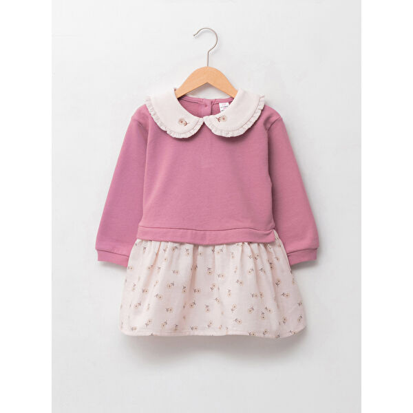 Bebe Yaka Uzun Kollu Kız Bebek Elbise