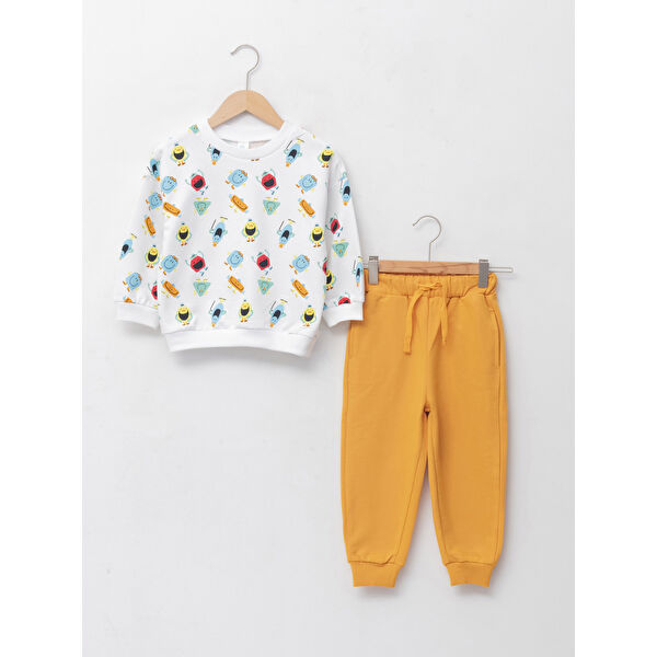 Bisiklet Yaka Uzun Kollu Erkek Bebek Sweatshirt ve Jogger Pantolon 2'li Takım Bisiklet Yaka Uzun Kollu Erkek Bebek Sweatshirt ve Jogger Pantolon 2'li Takım