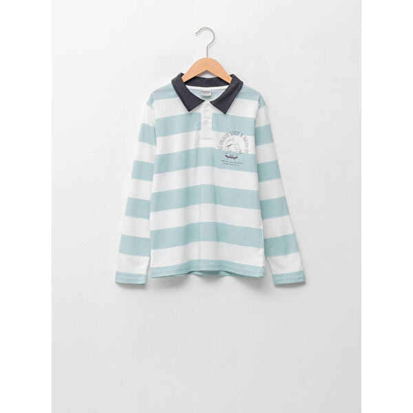 Polo Yaka Çizgili Uzun Kollu Erkek Çocuk Tişört