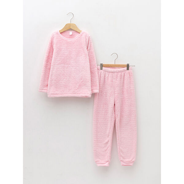 Bisiklet Yaka Basic Uzun Kollu Pelüş Kız Çocuk Pijama Takımı