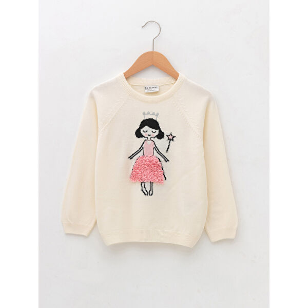 Bisiklet Yaka Desenli Uzun Kollu Kız Çocuk Triko Kazak