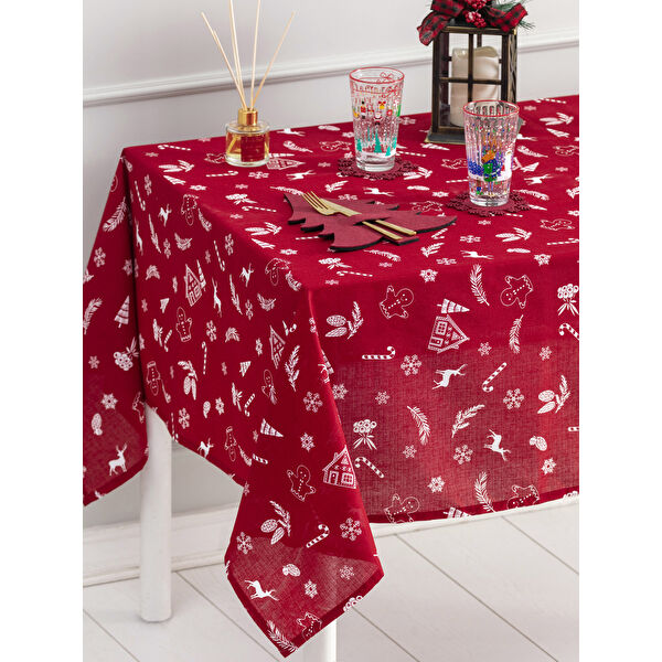Yılbaşı Temalı Baskılı Buldan Masa Örtüsü 150x150 Cm Yılbaşı Temalı Baskılı Buldan Masa Örtüsü 150x150 Cm