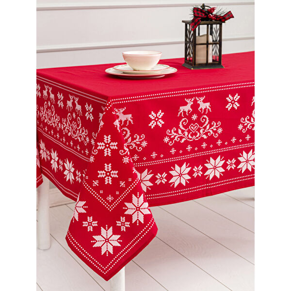 Yılbaşı Temalı Baskılı Pamuklu Masa Örtüsü 150x200 Cm